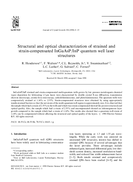 (PDF) Structural and optical characterization of strained and strain-compensated InGaAsP/InP ...