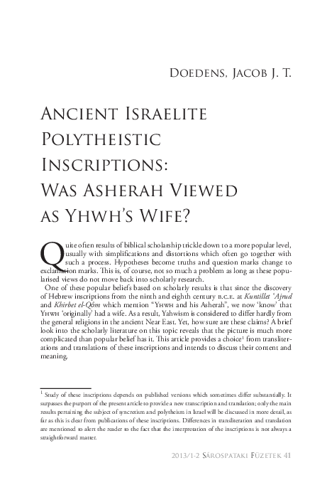 (PDF) Ancient Israelite Polytheistic Inscriptions: Was Asherah Viewed ...