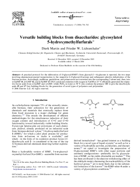(PDF) Versatile building blocks from disaccharides: glycosylated 5 ...