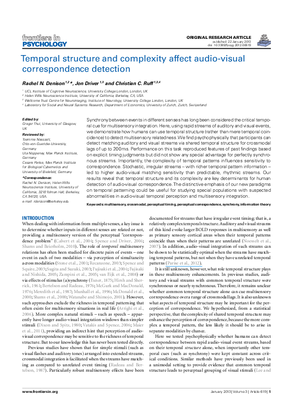 (PDF) Temporal Structure and Complexity Affect Audio-Visual Correspondence Detection