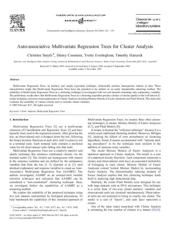 (PDF) Auto-associative Multivariate Regression Trees for Cluster Analysis