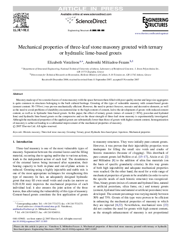 (PDF) Mechanical properties of three-leaf stone masonry grouted with ...