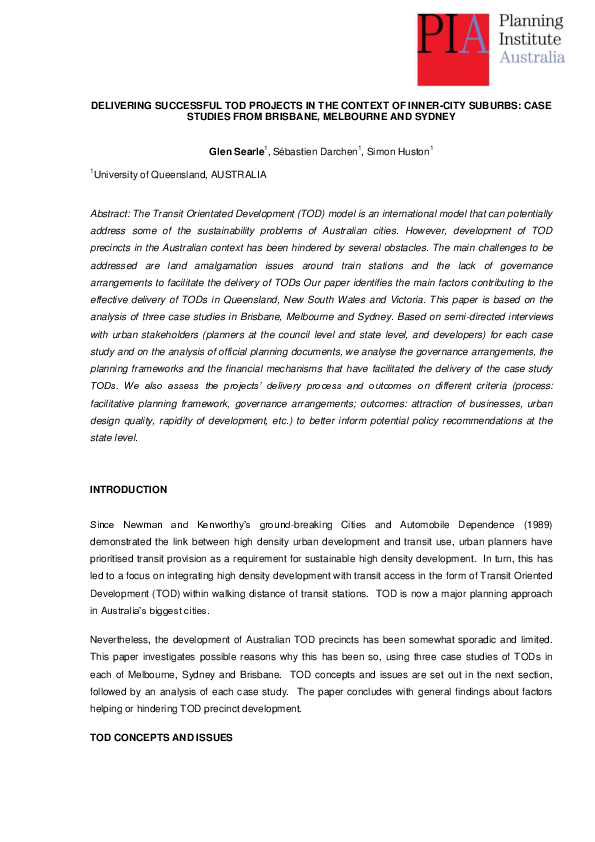 (PDF) Delivering successful TOD projects in the context of inner-city ...