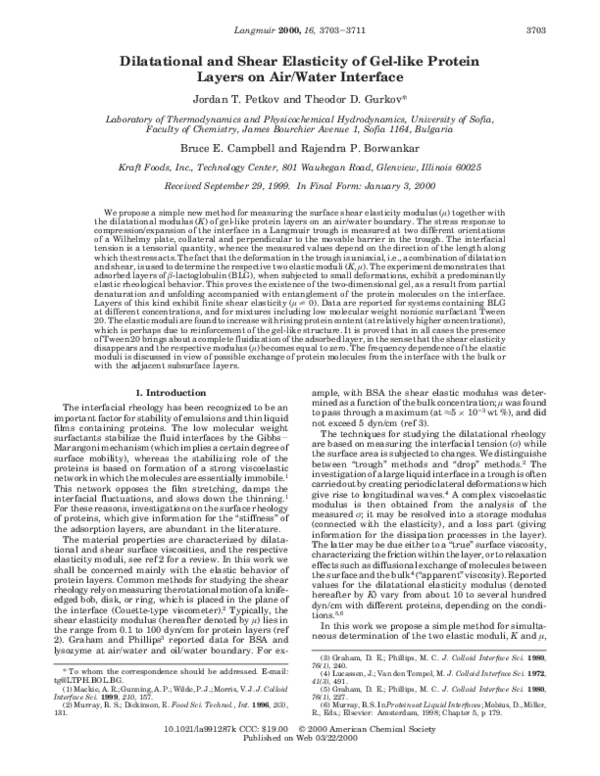 (PDF) Dilatational and Shear Elasticity of Gel-like Protein Layers on ...
