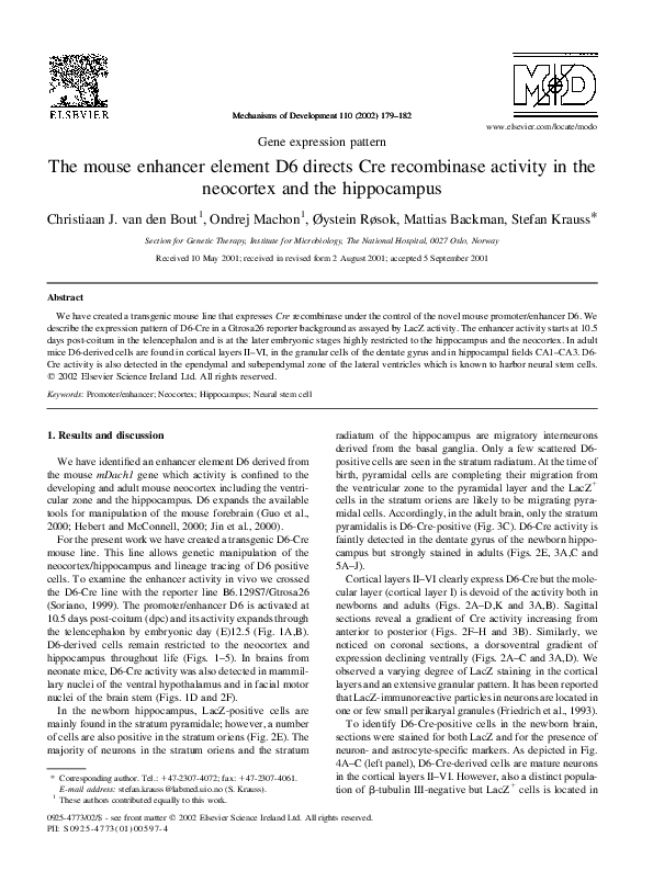 (PDF) The mouse enhancer element D6 directs Cre recombinase activity in ...