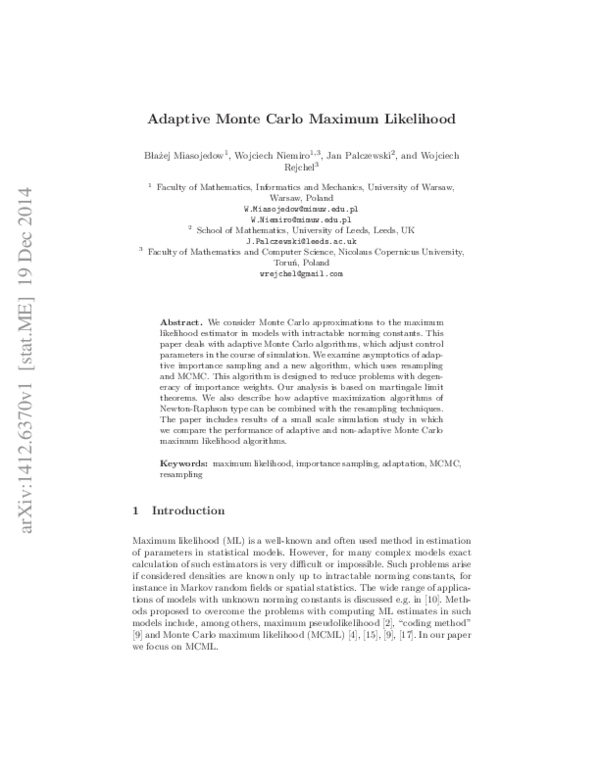 (PDF) Adaptive Monte Carlo Maximum Likelihood