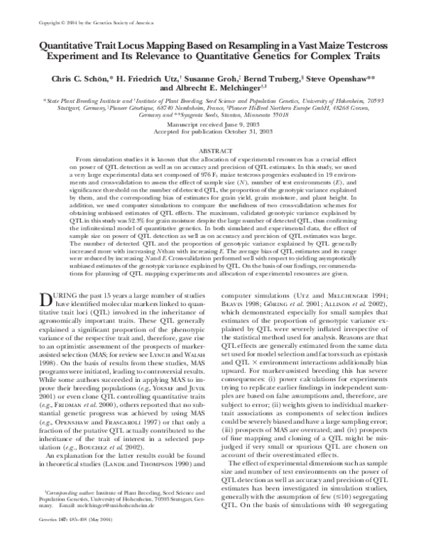 Pdf Quantitative Trait Locus Mapping Based On Resampling In A Vast