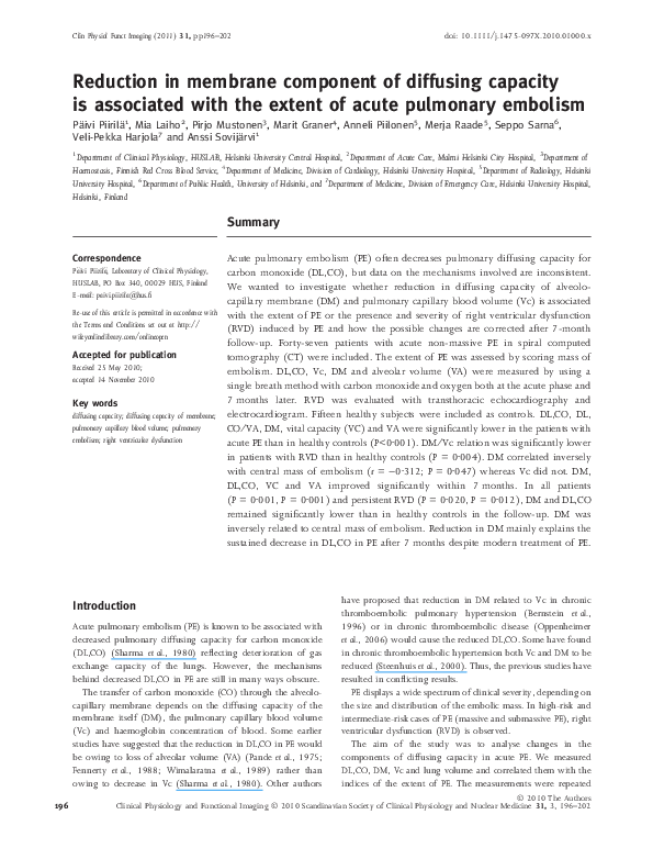 (PDF) Reduction in membrane component of diffusing capacity is ...