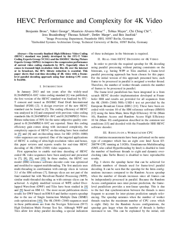 (PDF) HEVC performance and complexity for 4K video