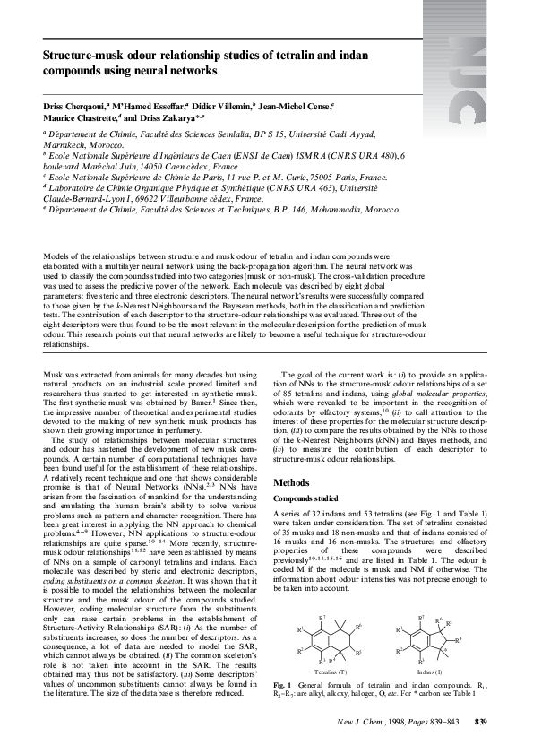 (PDF) Structure-musk odour relationship studies of tetralin and indan ...