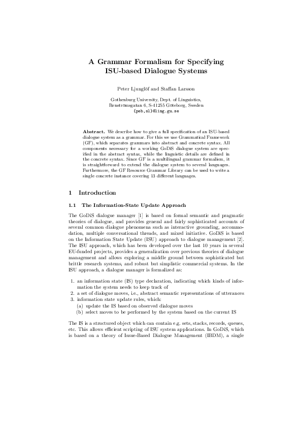 (PDF) A Grammar Formalism for Specifying ISU-Based Dialogue Systems