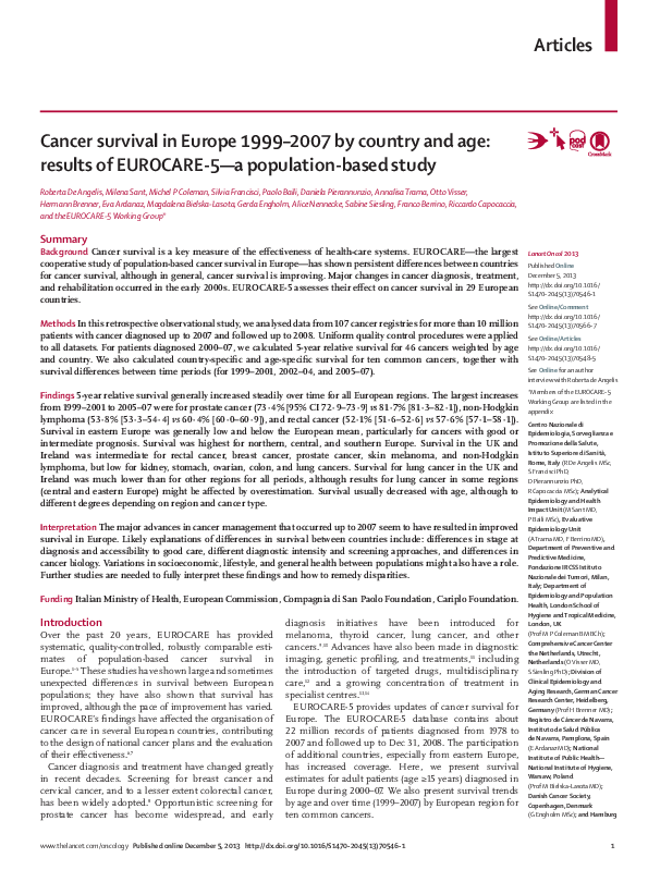 (PDF) Cancer survival in Europe 1999–2007 by country and age: results ...