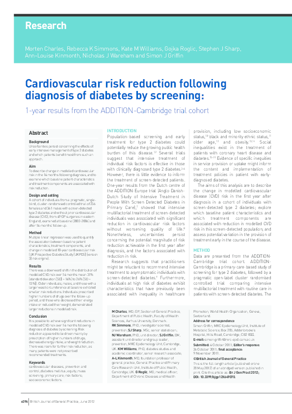 (PDF) Cardiovascular risk reduction following diagnosis of diabetes by ...