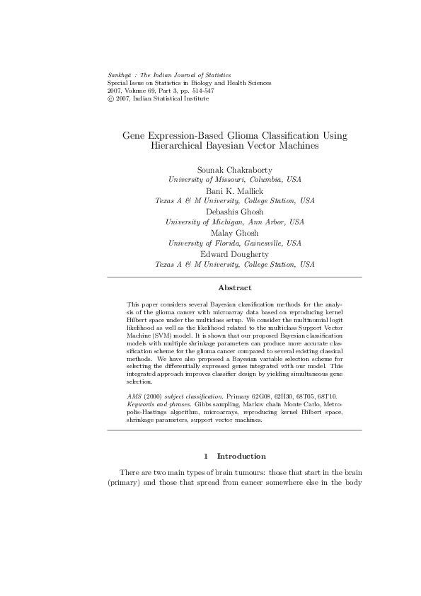 (PDF) Gene expression-based glioma classification using hierarchical Bayesian vector machines