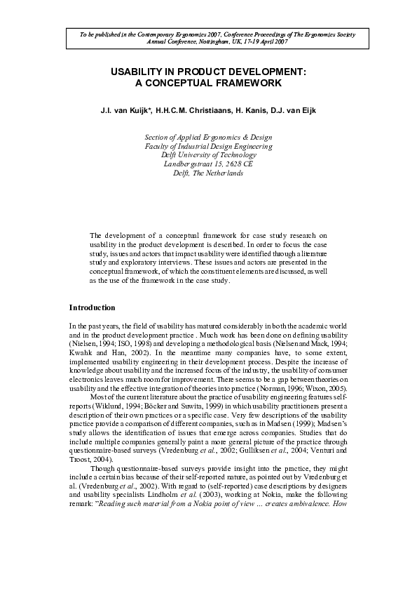 (PDF) USABILITY IN PRODUCT DEVELOPMENT: A CONCEPTUAL FRAMEWORK