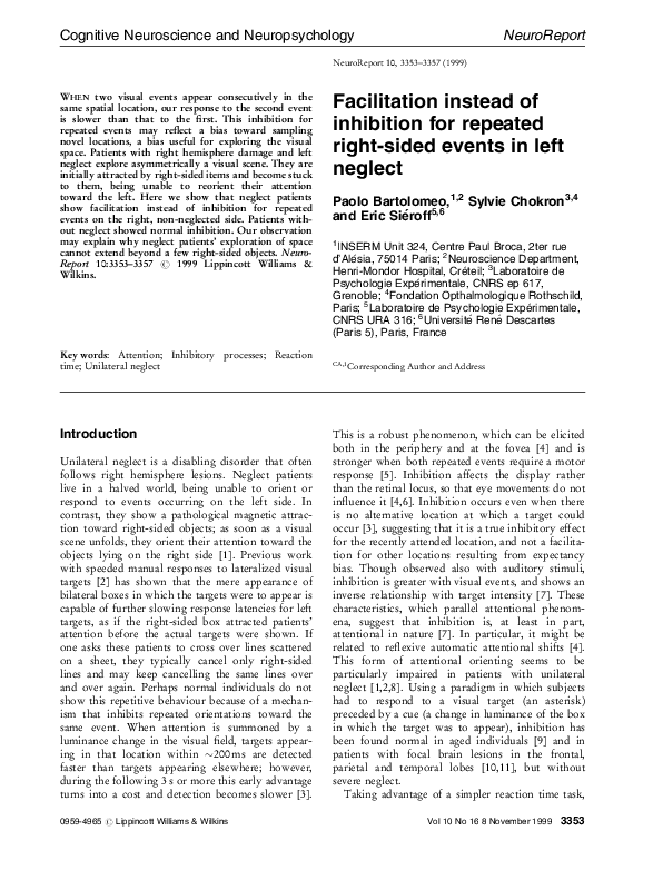 (PDF) Facilitation instead of inhibition for repeated right-sided ...