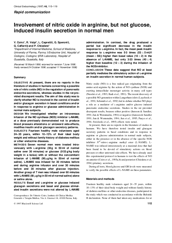 (PDF) Involvement of nitric oxide in arginine, but not glucose, induced ...