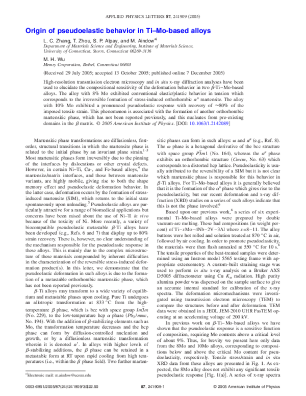 (PDF) Origin of pseudoelastic behavior in Ti–Mo-based alloys