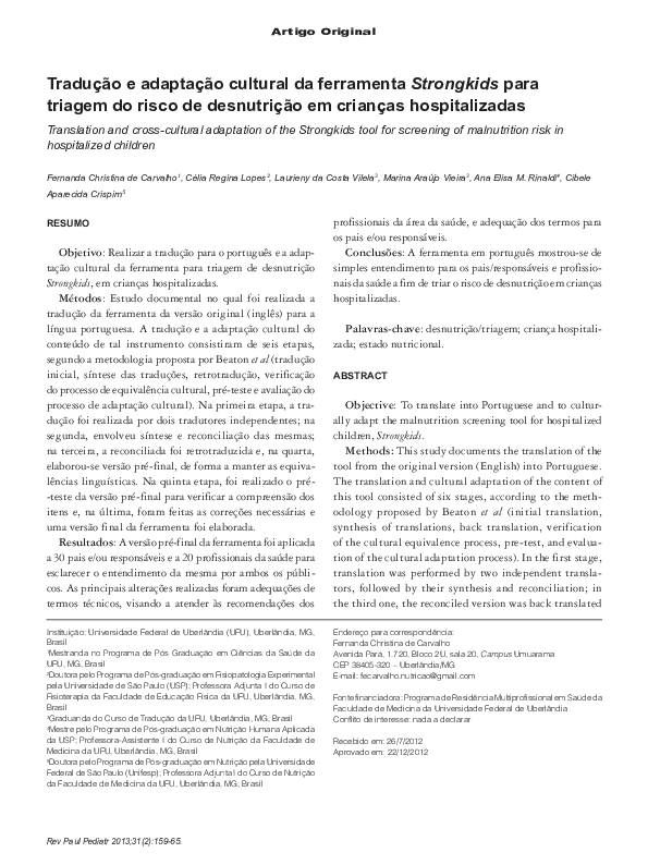 (PDF) Translation and cross-cultural adaptation of the Strongkids tool ...