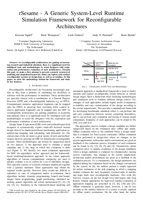 Pdf Rsesame A Generic System Level Runtime Simulation Framework For Reconfigurable Architectures