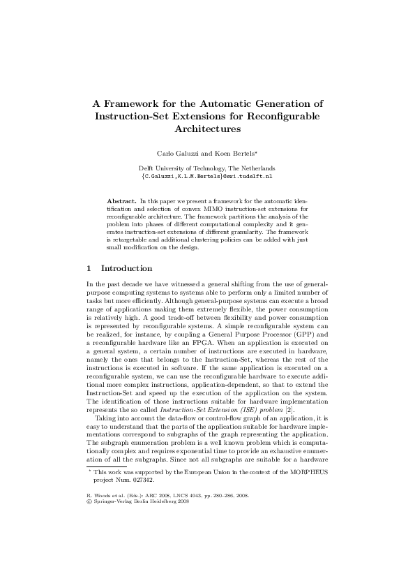 Pdf A Framework For The Automatic Generation Of Instruction Set Extensions For Reconfigurable