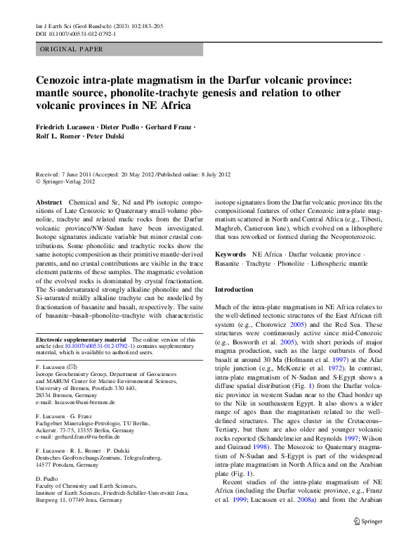 (PDF) Cenozoic intra-plate magmatism in the Darfur volcanic province: mantle source, phonolite ...