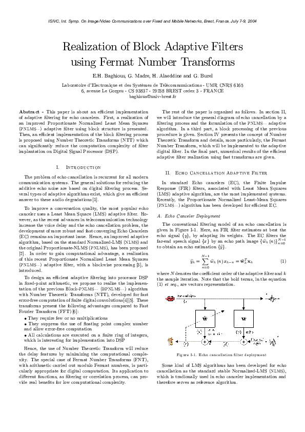 (PDF) Realization of Block Adaptive Filters using Fermat Number Transforms