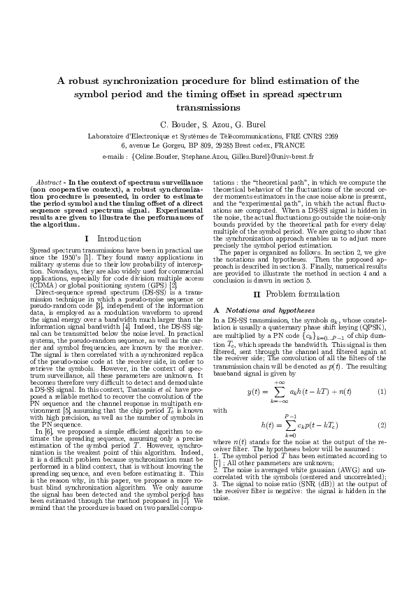 Pdf A Robust Synchronization Procedure For Blind Estimation Of The
