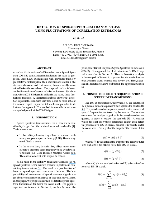 (PDF) Detection Of Spread Spectrum Transmissions Using Fluctuations Of Correlation Estimators