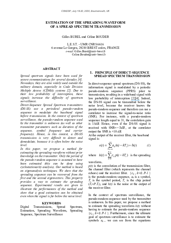 Pdf Estimating Spreading Waveform In Ds Ss Signals