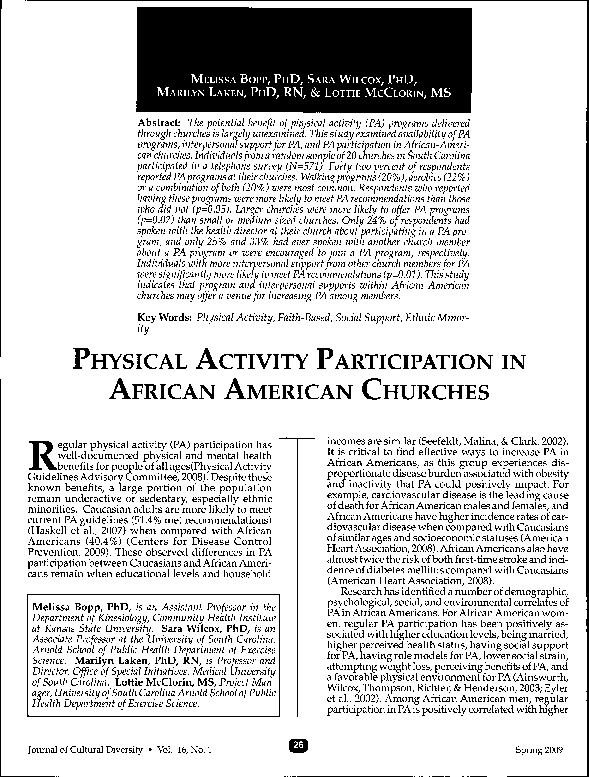 (PDF) Physical activity participation in African American churches