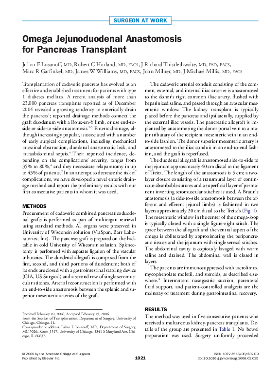Omega Jejunoduodenal Anastomosis for Pancreas Transplant