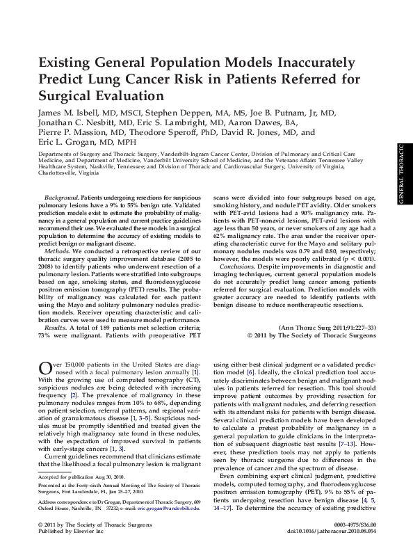 (PDF) Existing General Population Models Inaccurately Predict Lung ...