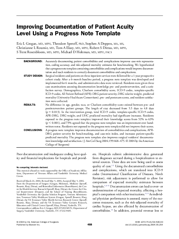 (PDF) Improving documentation of patient acuity level using a progress ...