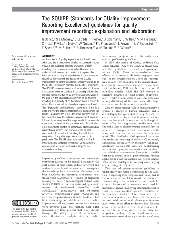 (PDF) The SQUIRE (Standards for QUality Improvement Reporting ...