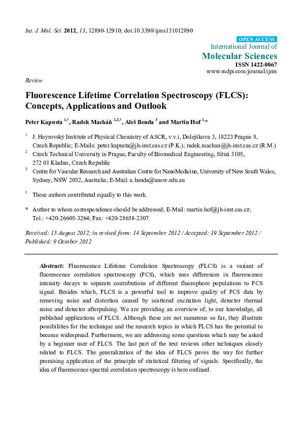 (PDF) Fluorescence Lifetime Correlation Spectroscopy (FLCS): Concepts, Applications and Outlook