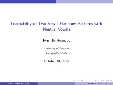 (PDF) Learnability of Two Vowel Harmony Patterns with Neutral Vowels