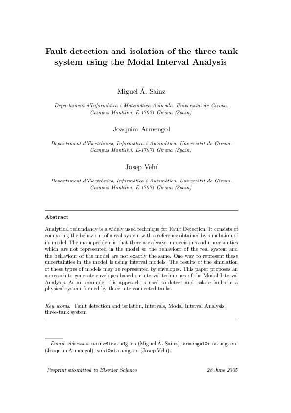 Pdf Fault Detection And Isolation Of The Three Tank System Using The