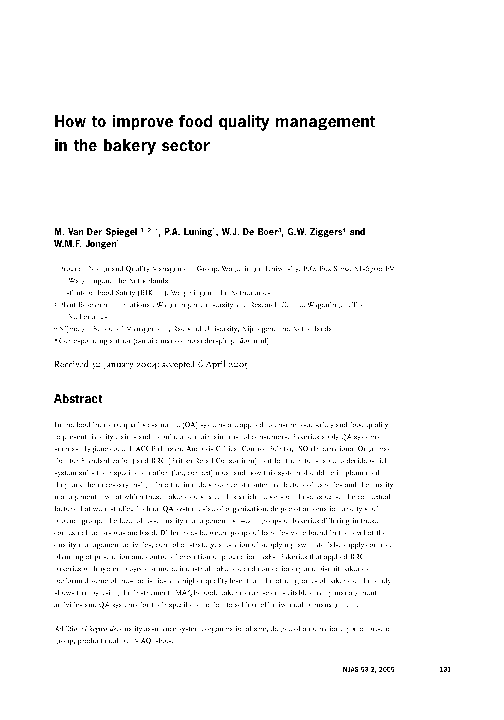 (PDF) How to improve food quality management in the bakery sector