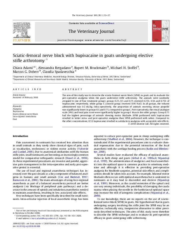 (PDF) Sciatic-femoral nerve block with bupivacaine in goats undergoing ...