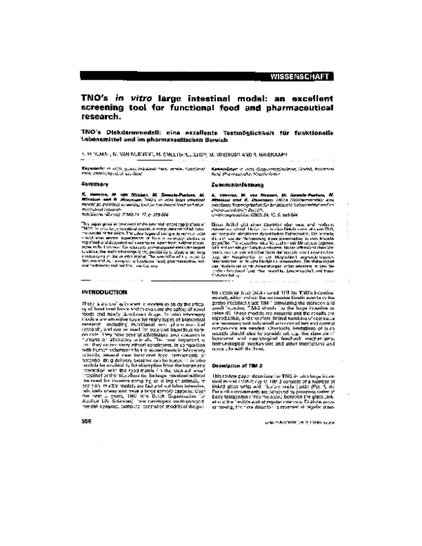 (PDF) TNO's in vitro large intestinal model: An excellent screening ...