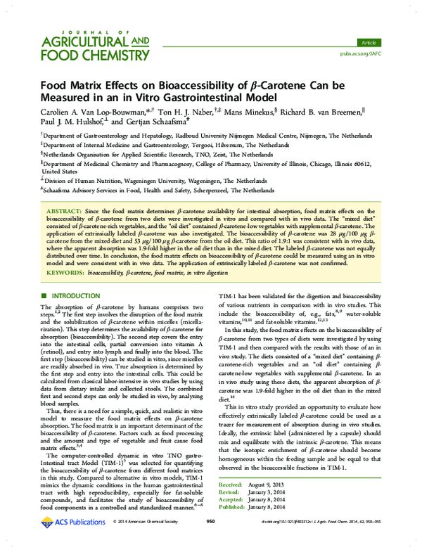 (PDF) Food Matrix Effects on Bioaccessibility of β-Carotene Can be Measured in an in Vitro ...