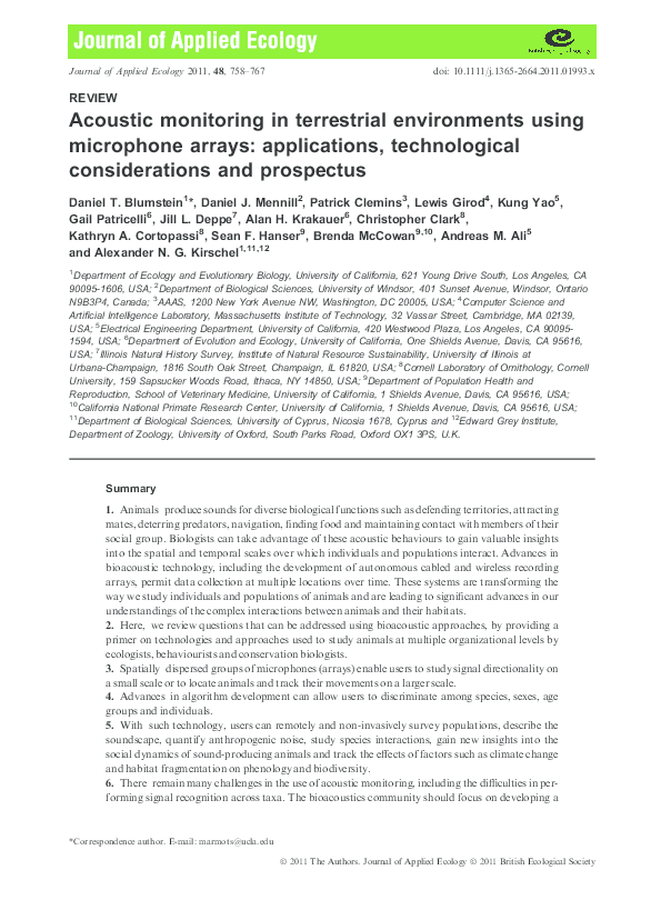 Pdf Acoustic Monitoring In Terrestrial Environments Using Microphone Arrays Applications