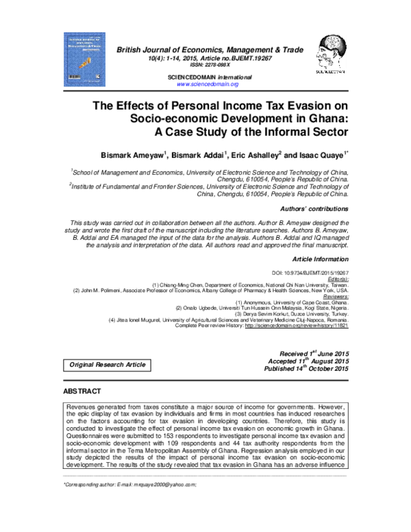 The Effects of Personal Income Tax Evasion on Socio-economic ...