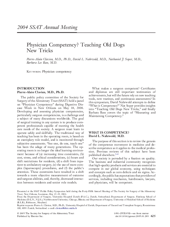 (PDF) Physician Competency? Teaching Old Dogs New Tricks | Barbara Bass - Academia.edu