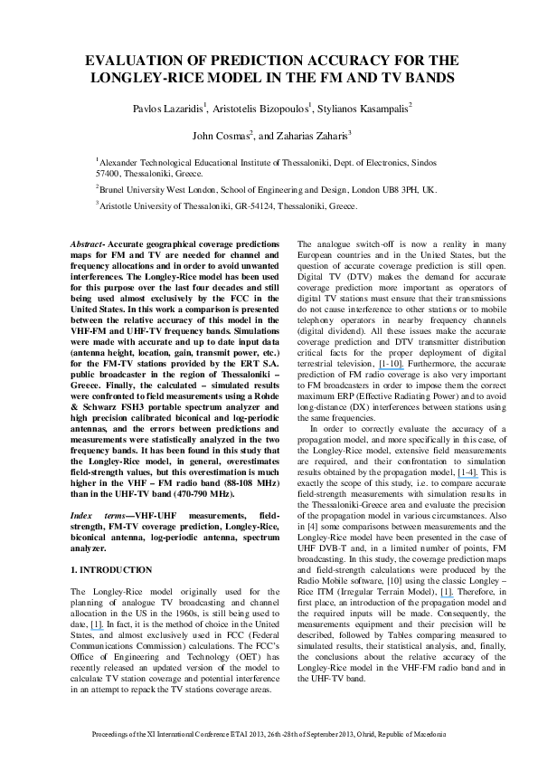 (PDF) EVALUATION OF PREDICTION ACCURACY FOR THE LONGLEY-RICE MODEL IN ...