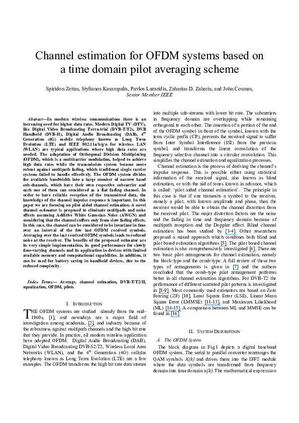 (PDF) Channel estimation for OFDM systems based on a time domain pilot ...