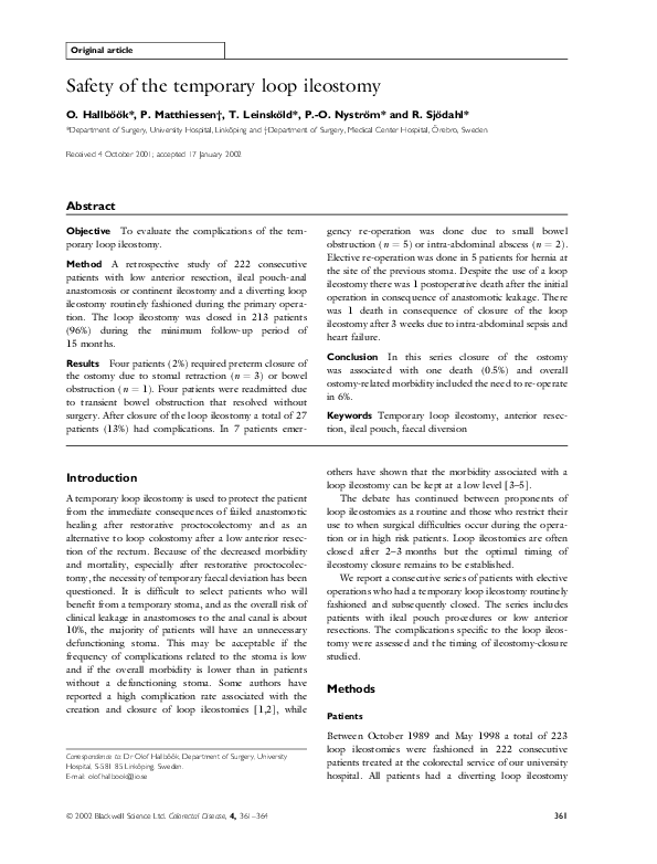 (PDF) Safety of the temporary loop ileostomy