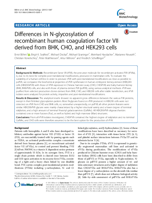 (PDF) Differences in N-glycosylation of recombinant human coagulation ...