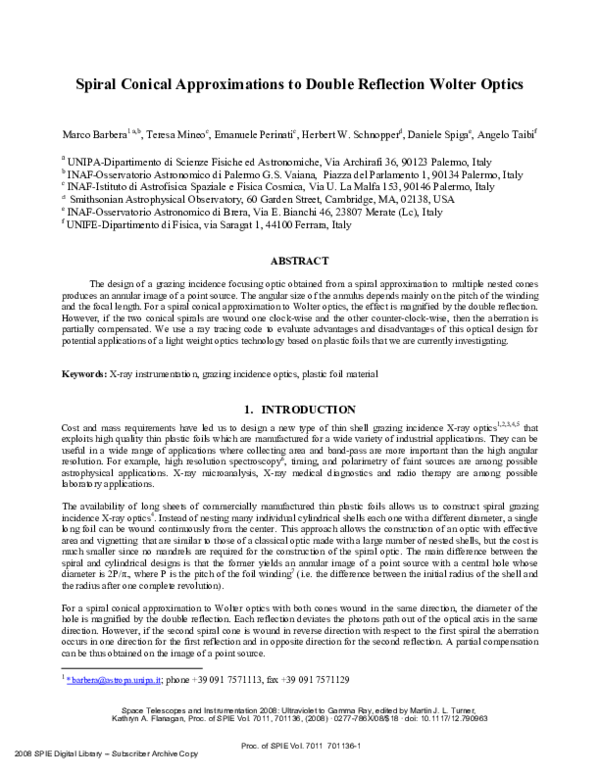 (PDF) Spiral conical approximations to double reflection Wolter optics